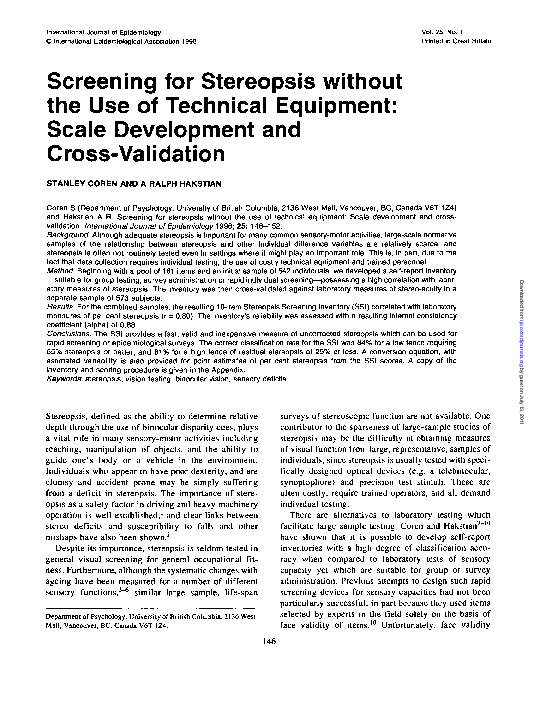 (PDF) Screening for Stereopsis without the Use of Technical Equipment ...