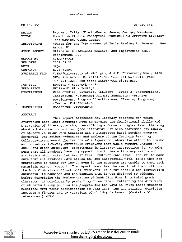 (PDF) Book Club Plus: A Conceptual Framework To Organize Literacy ...