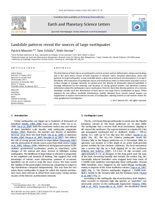 (PDF) Landslide patterns reveal the sources of large earthquakes