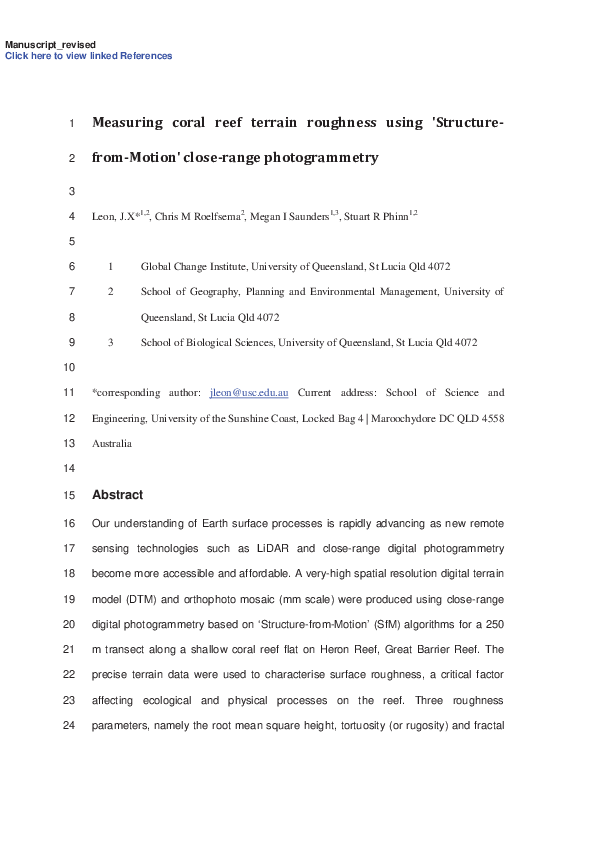 (PDF) Measuring coral reef terrain roughness using ‘Structure-from-Motion’close-range photogrammetry