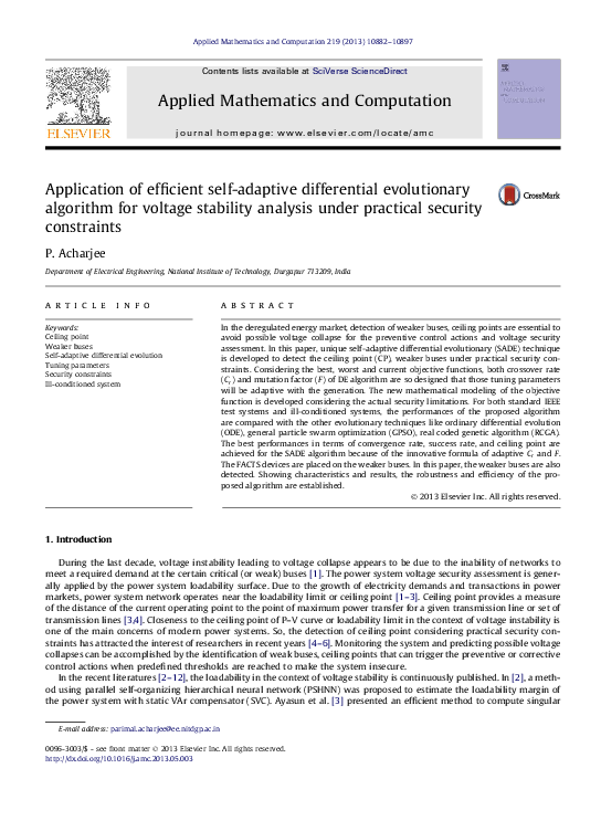 (PDF) Application of efficient self-adaptive differential evolutionary algorithm for voltage ...