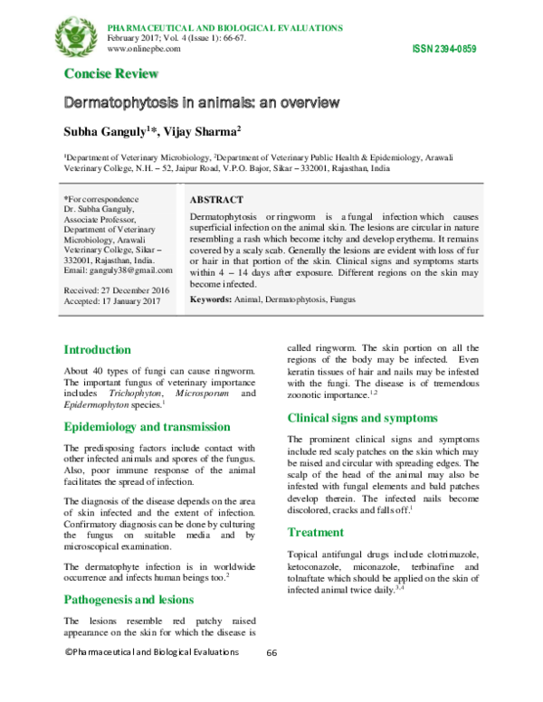 (PDF) Dermatophytosis in animals: an overview