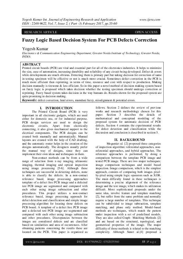 (PDF) Fuzzy Logic Based Decision System For PCB Defects Correction