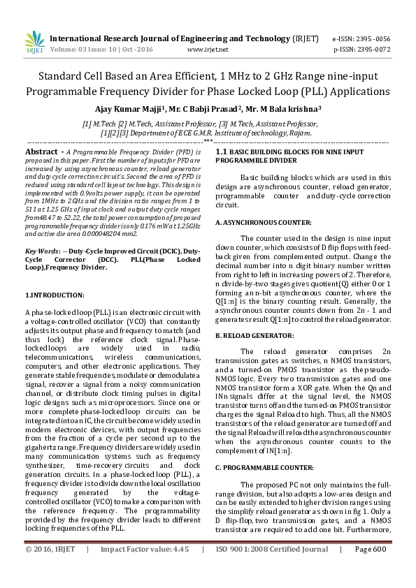 (PDF) IRJET-Standard Cell Based an Area Efficient, 1 MHz to 2 GHz Range nine-input Programmable ...