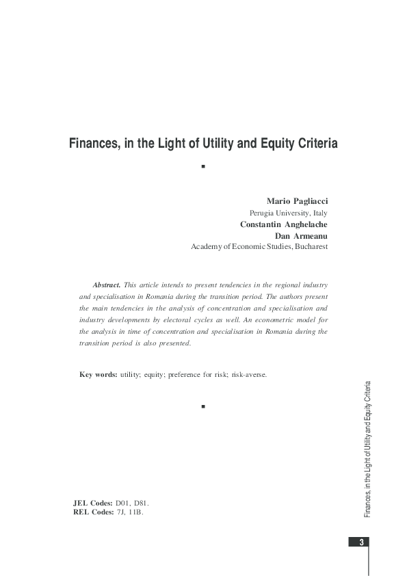 (PDF) Finances, in the Light of Utility and Equity Criteria