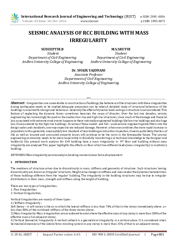 (PDF) IREJT-SEISMIC ANALYSIS OF RCC BUILDING WITH MASS IRREGULARITY