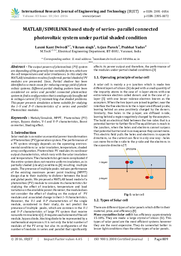(PDF) IRJET-MATLAB/ SIMULINK based study of series-parallel connected photovoltaic system under ...