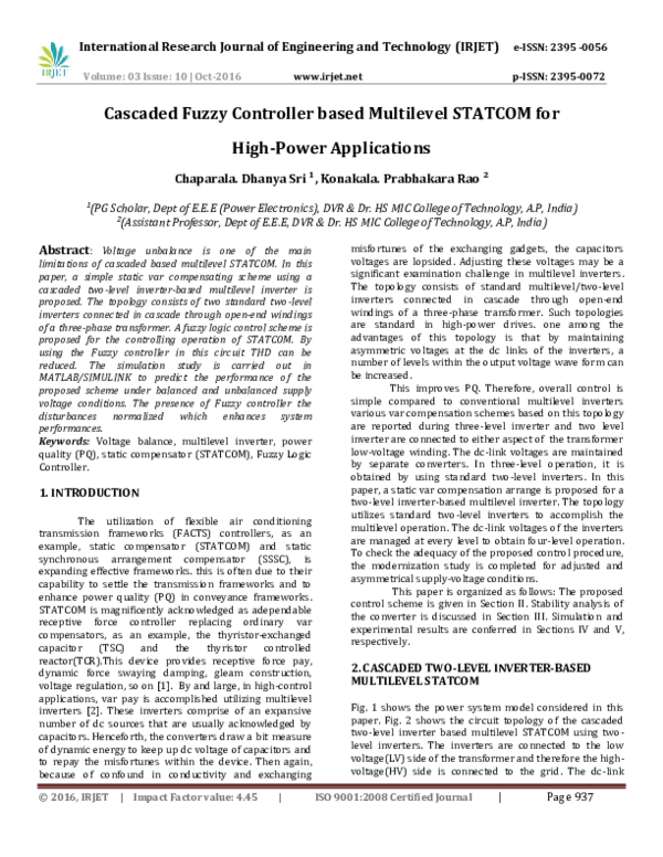 (PDF) IRJET-Cascaded Fuzzy Controller based Multilevel STATCOM for High ...