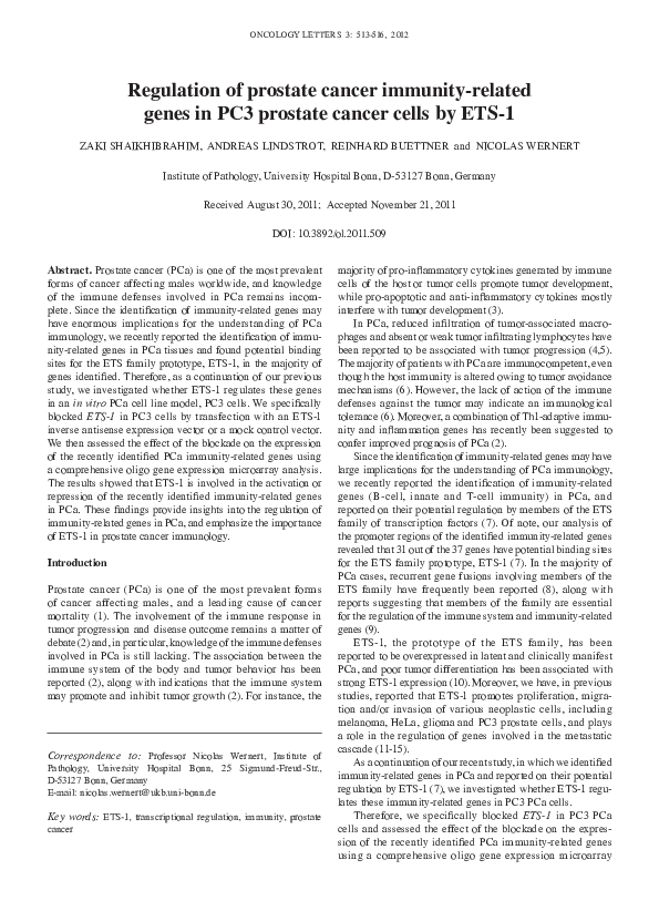(PDF) Regulation of prostate cancer immunity-related genes in PC3 ...
