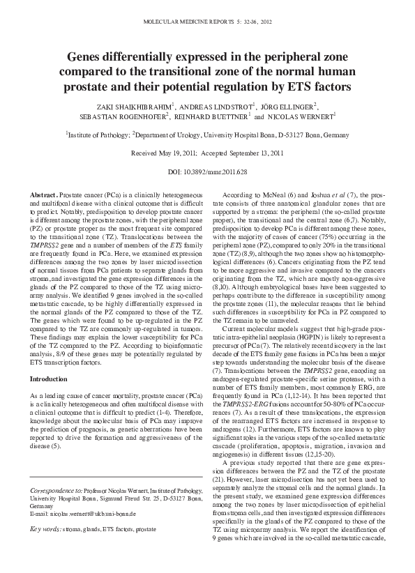 (PDF) Genes differentially expressed in the peripheral zone compared to ...