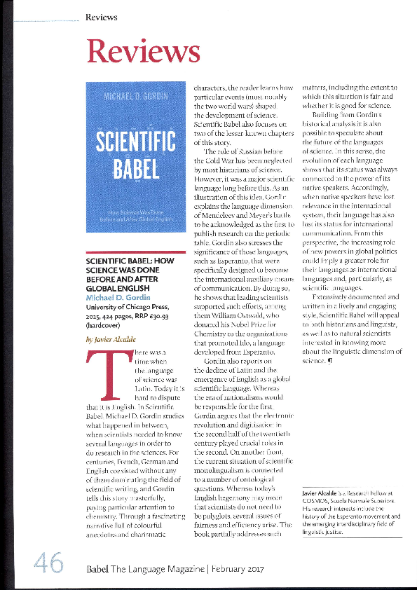 (PDF) Book review - Scientific Babel, by Michael D. Gordin
