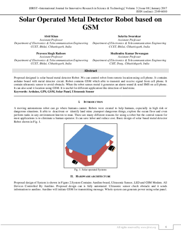 Pdf Solar Operated Metal Detector Robot Based On Gsm