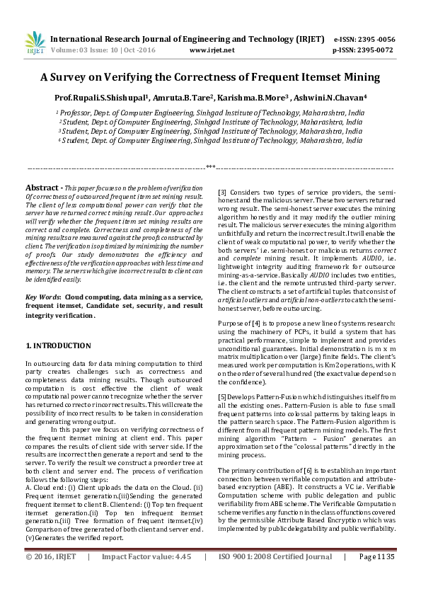 (PDF) IRJET-A Survey on Verifying the Correctness of Frequent Itemset Mining