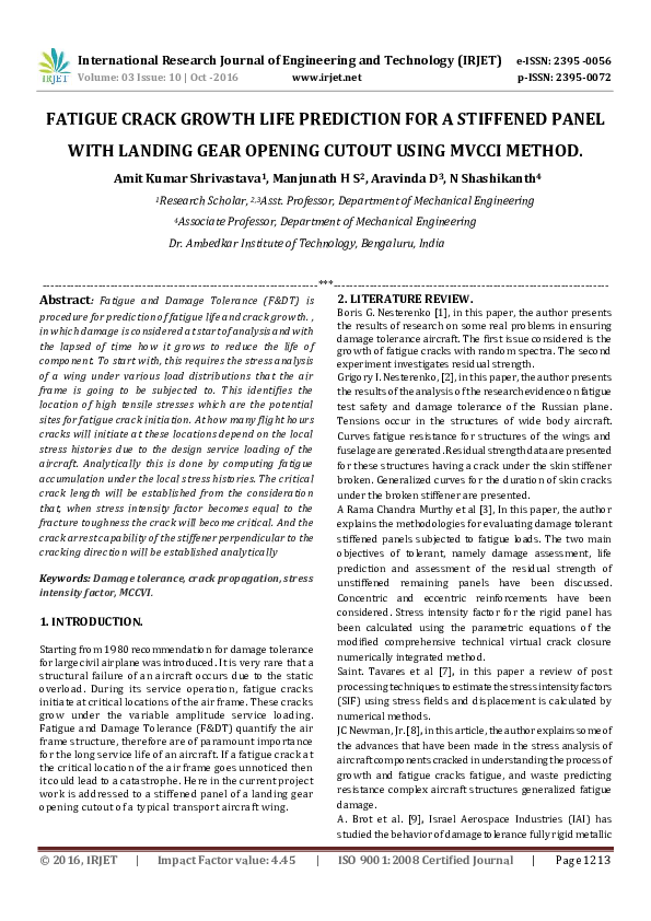 (PDF) IRJET-FATIGUE CRACK GROWTH LIFE PREDICTION FOR A STIFFENED PANEL WITH LANDING GEAR OPENING ...