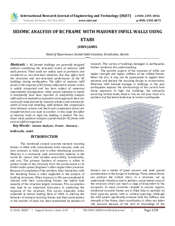 (PDF) IRJET-SEISMIC ANALYSIS OF RC FRAME WITH MASONRY INFILL WALLS USING ETABS