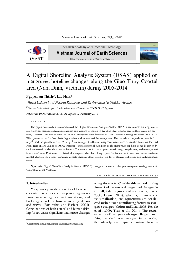 (PDF) Nguyen An Thinh and Luc Hens, 2017. A Digital Shoreline Analysis ...