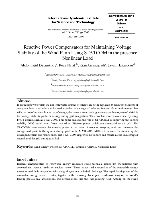 (PDF) Reactive Power Compensators for Maintaining Voltage Stability of the Wind Farm Using ...