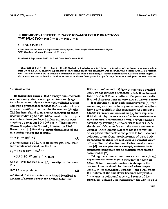 (PDF) THIRD-BODY-ASSISTED, BINARY ION-MOLECULE REACTIONS. THE REACTION ...