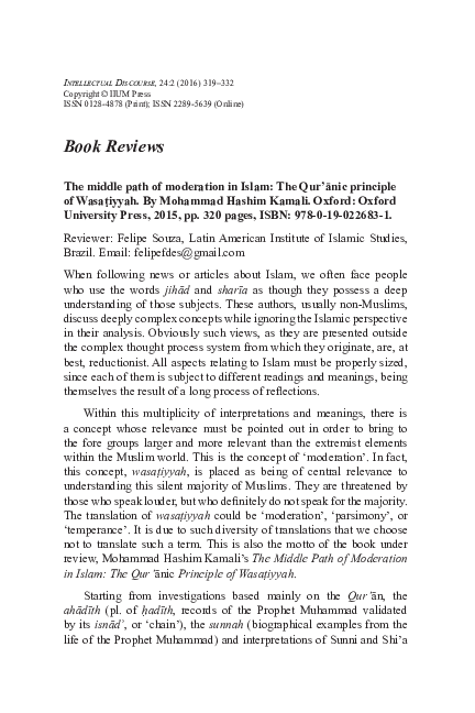 (PDF) The middle path of moderation in Islam: The Qur'ānic principle of ...