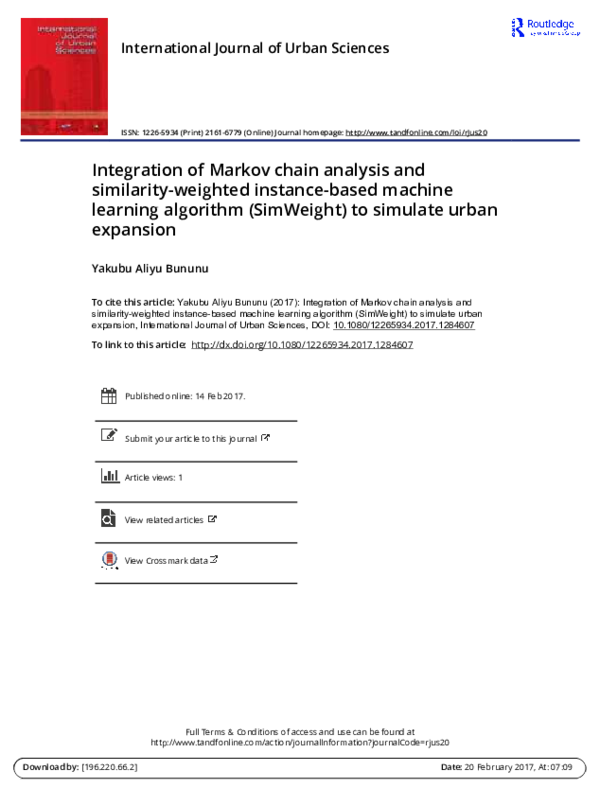 Pdf Integration Of Markov Chain Analysis And Similarity Weighted Instance Based Machine