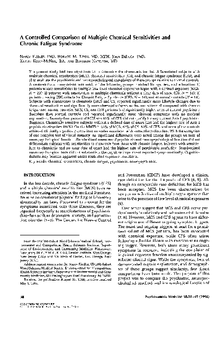 (PDF) A Controlled Comparison of Multiple Chemical Sensitivities and ...