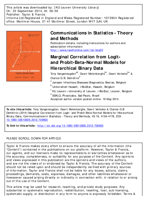 Pdf Marginal Correlation From Logit And Probit Beta Normal Models For Hierarchical Binary Data