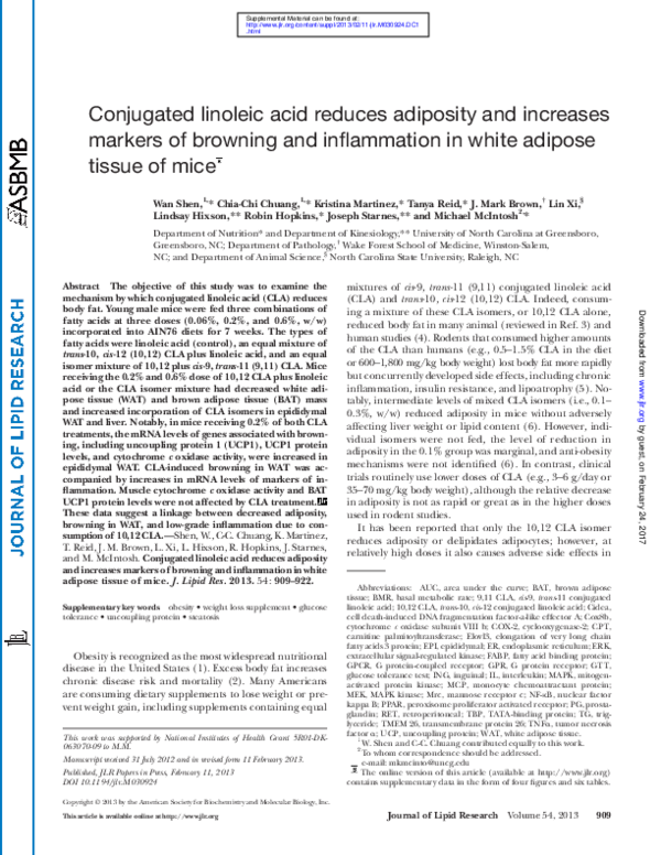 (PDF) Conjugated linoleic acid reduces adiposity and increases markers of browning and ...