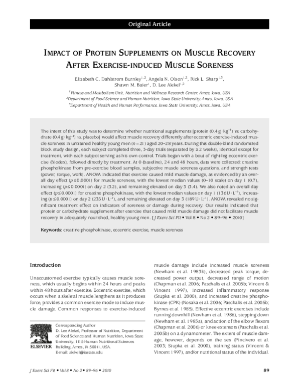 (PDF) Impact of Protein Supplements on Muscle Recovery After Exercise ...