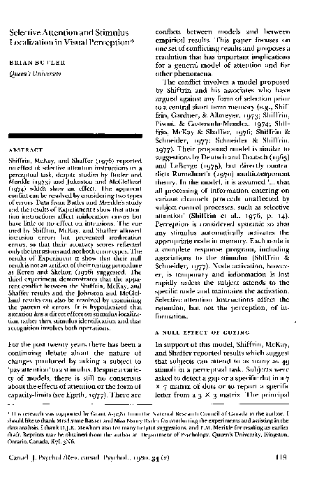 Pdf Selective Attention And Stimulus Localization In Visual Perception