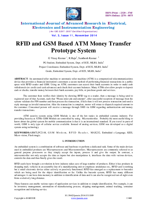 (PDF) RFID and GSM Based ATM Money Transfer Prototype System | nabek ...