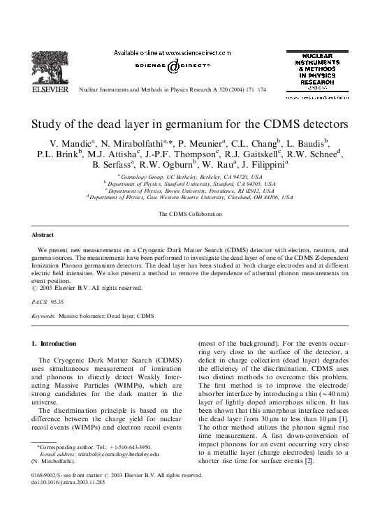 (PDF) Study of the dead layer in germanium for the CDMS detectors