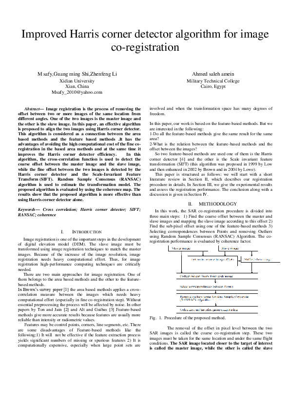 Pdf Enhanced Harris Detector For Image Alignment