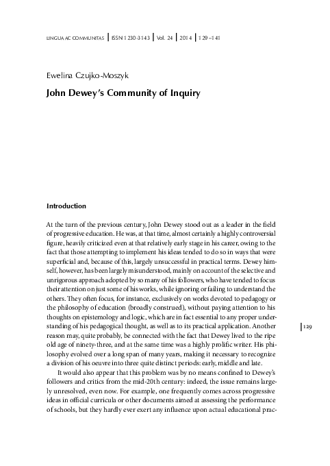 (PDF) John Dewey's Community of Inquiry