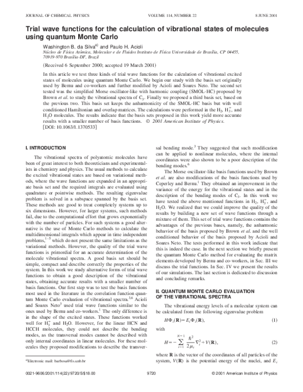Pdf Trial Wave Functions For The Calculation Of Vibrational States Of Molecules Using Quantum
