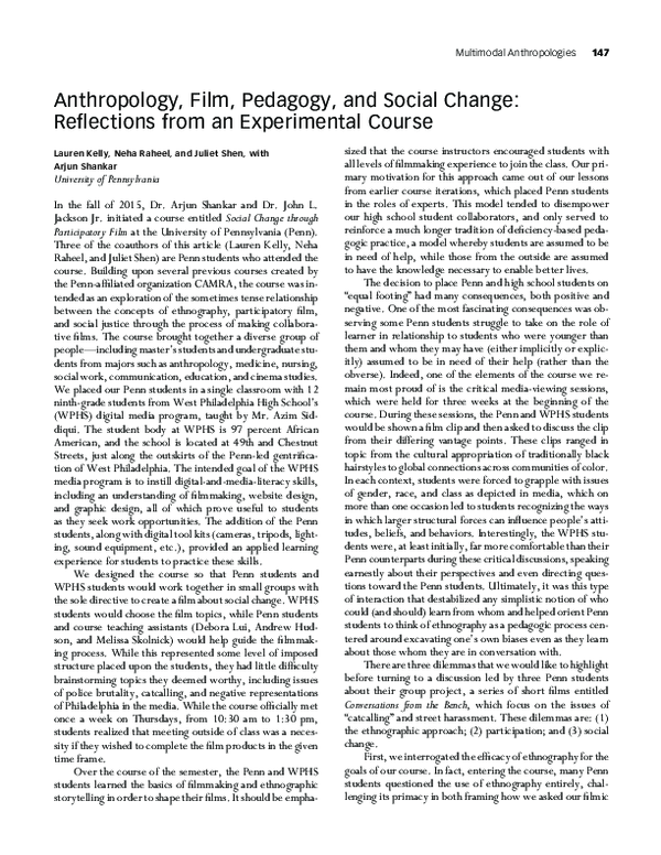 (PDF) Anthropology, Film, Pedagogy, and Social Change: Reflections from ...