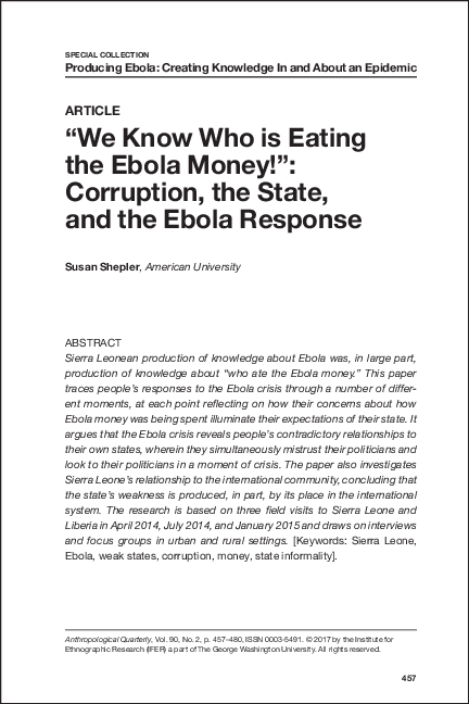 (PDF) "We Know Who is Eating the Ebola Money!": Corruption, the State ...