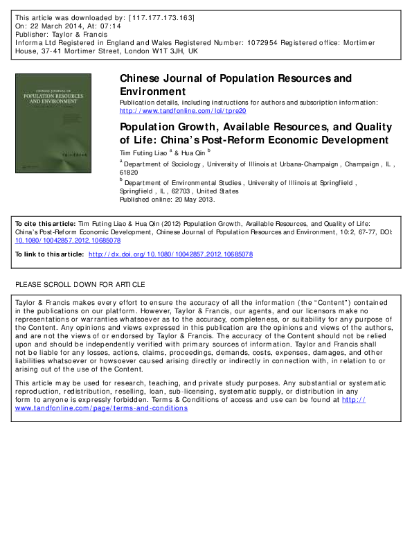 (PDF) Population Growth, Available Resources, and Quality of Life ...