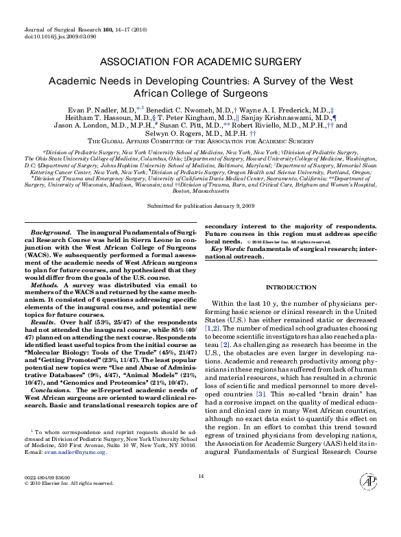 (PDF) ASSOCIATION FOR ACADEMIC SURGERY Academic Needs in Developing ...