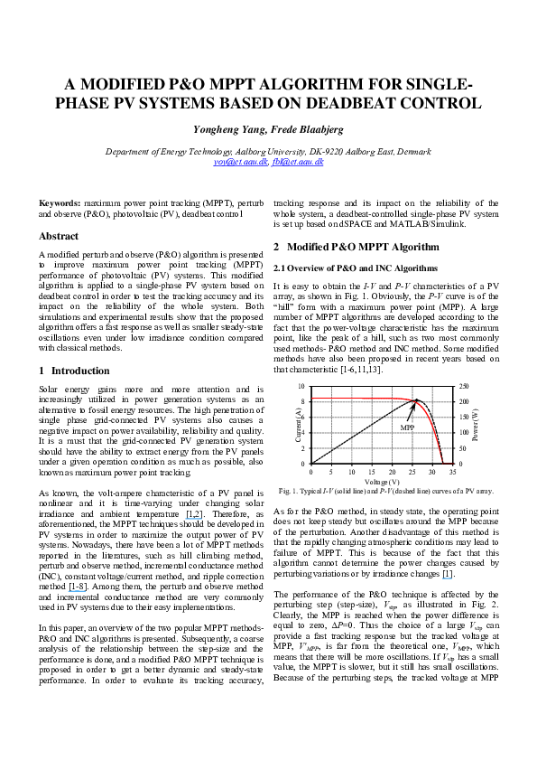 Pdf A Modified Pando Mppt Algorithm For Single Phase Pv Systems Based On Deadbeat Control