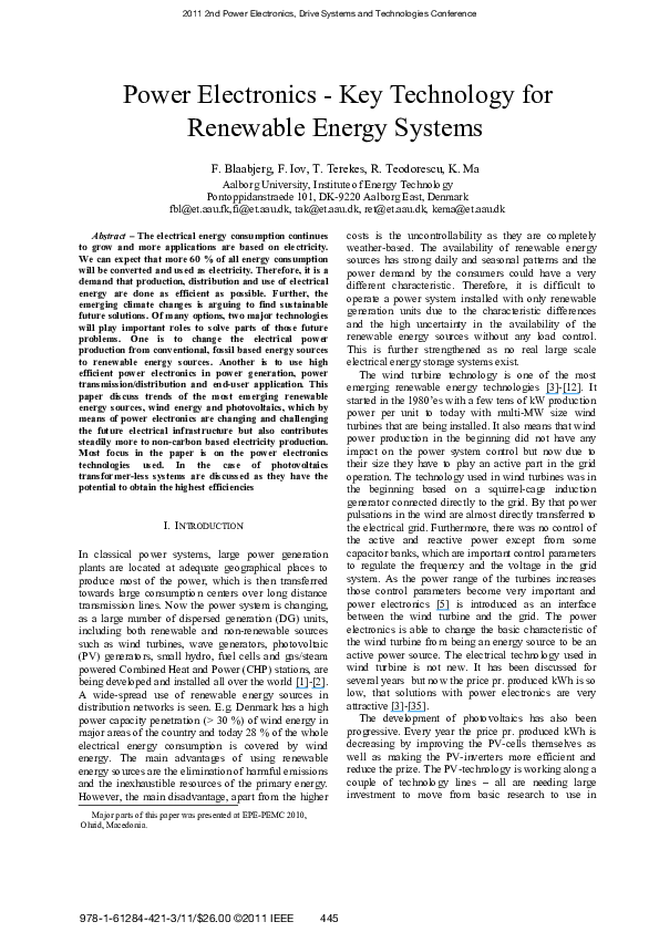 (PDF) Power electronics-Key technology for renewable energy systems ...