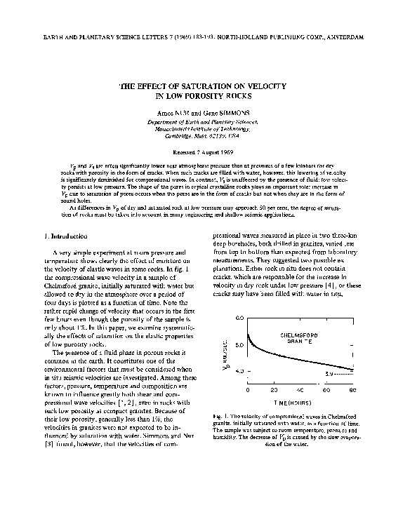 Pdf The Effect Of Saturation On Velocity In Low Porosity Rocks