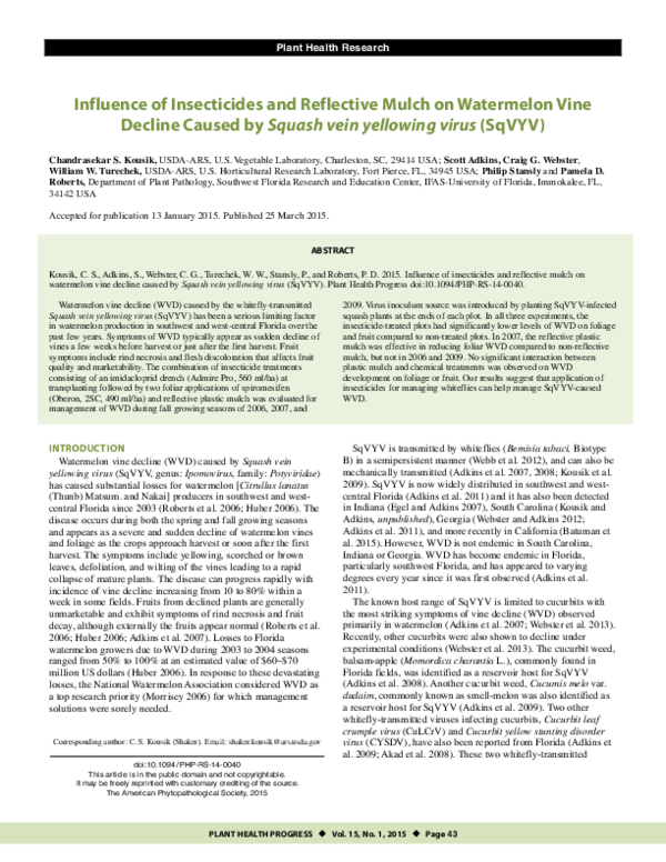 (PDF) Influence of Insecticides and Reflective Mulch on Watermelon Vine ...