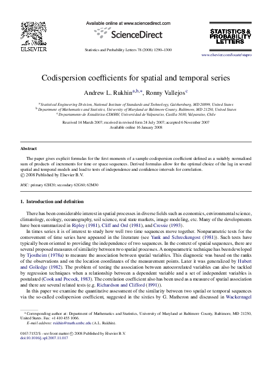 (PDF) Codispersion coefficients for spatial and temporal series