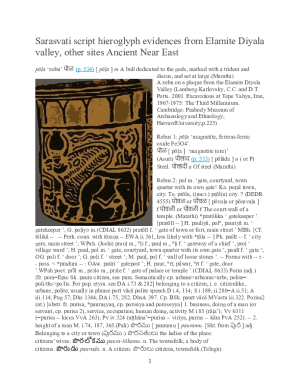 (PDF) Sarasvati script hieroglyph evidences from Elamite Diyala valley ...