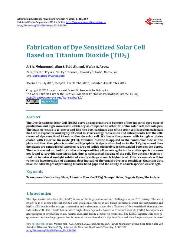 (PDF) Fabrication of Dye Sensitized Solar Cell Based on Titanium ...