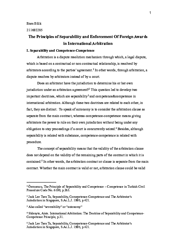 (PDF) The Principles of Separability and Enforcement Of Foreign Awards ...