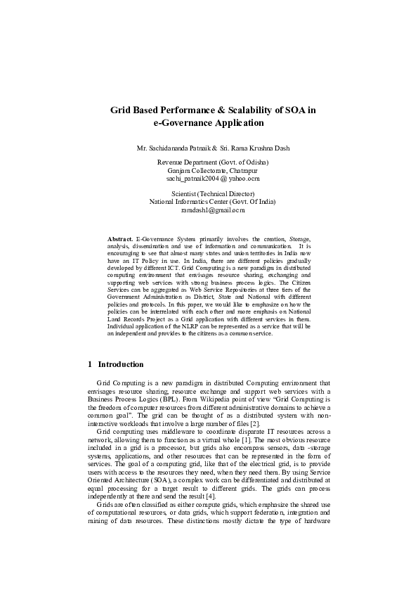 (PDF) Grid Based Performance & Scalability of SOA in e-Governance Application
