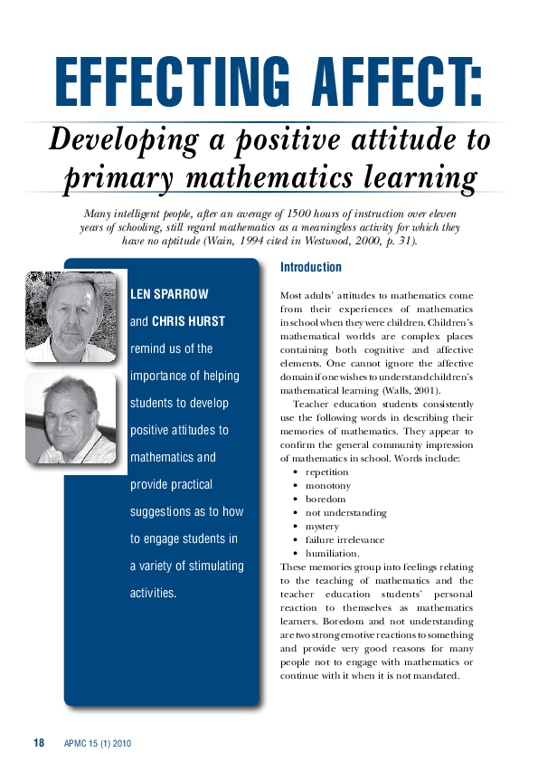 (PDF) Effecting Affect: Developing a Positive Attitude to Primary ...