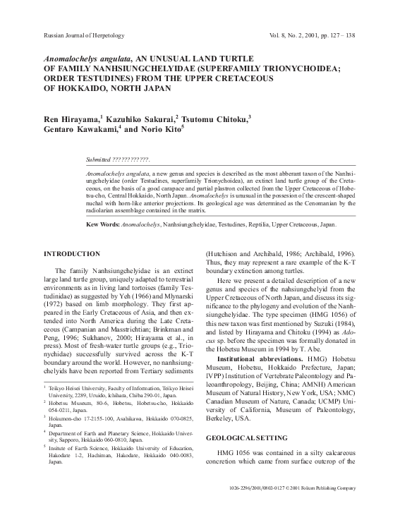 (PDF) Anomalochelys angulata, an unusual land turtle of Family ...