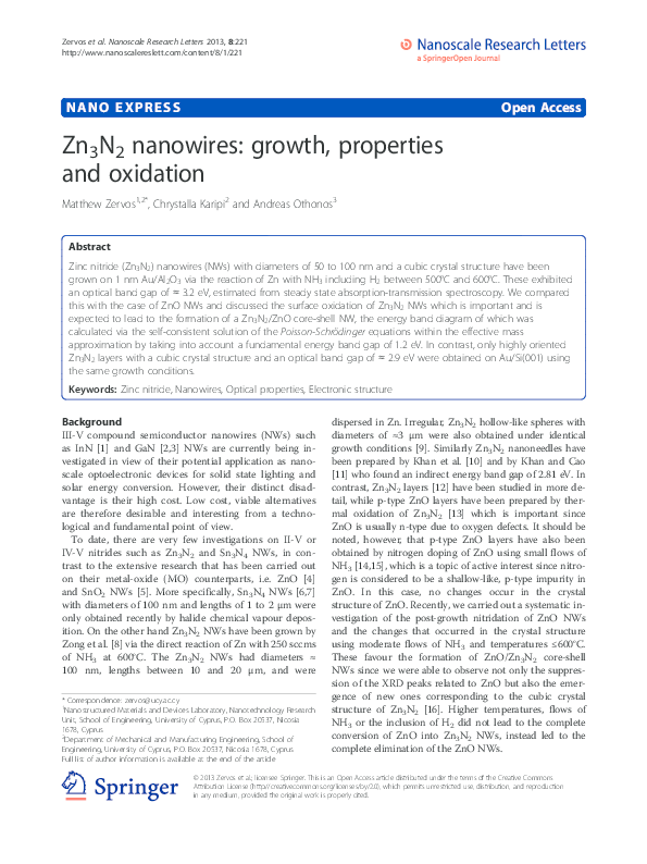 (PDF) Zn3N2 nanowires: growth, properties and oxidation | Andreas ...